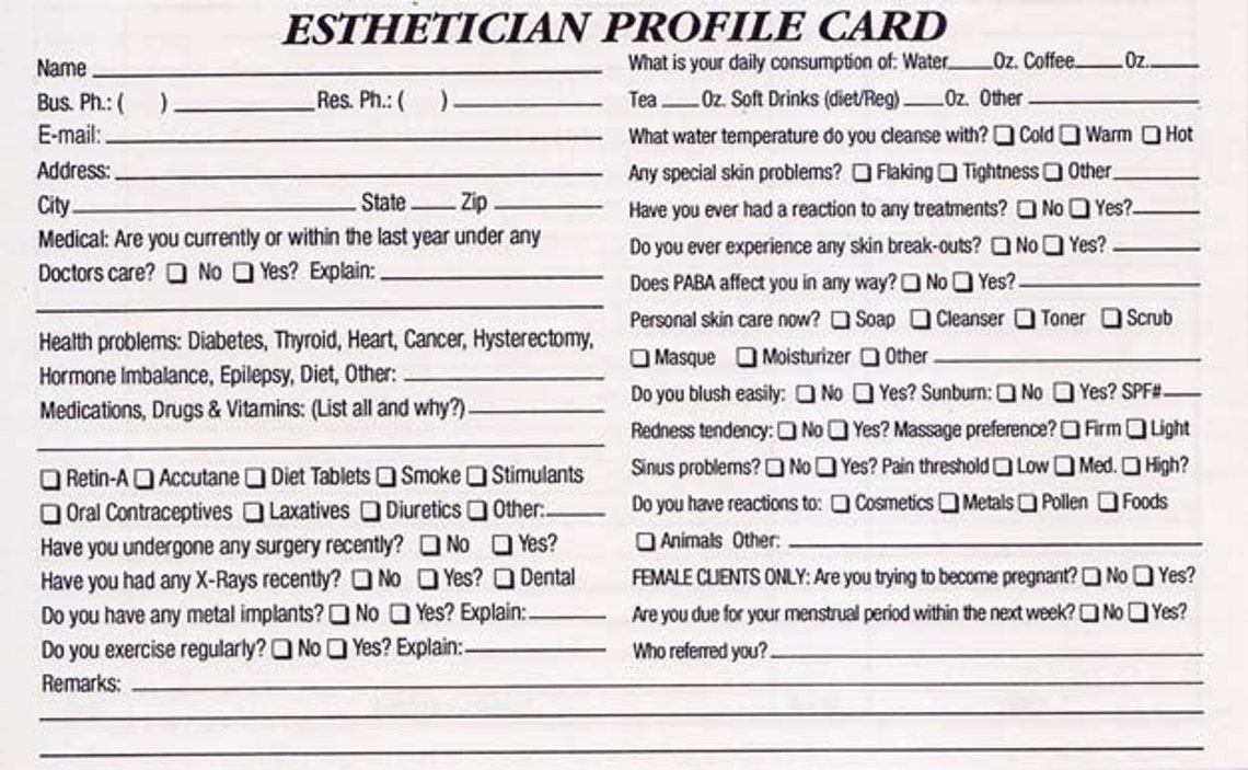 Esthetician Client Profile Binder With 100 Profile Cards A Z Index - Etsy