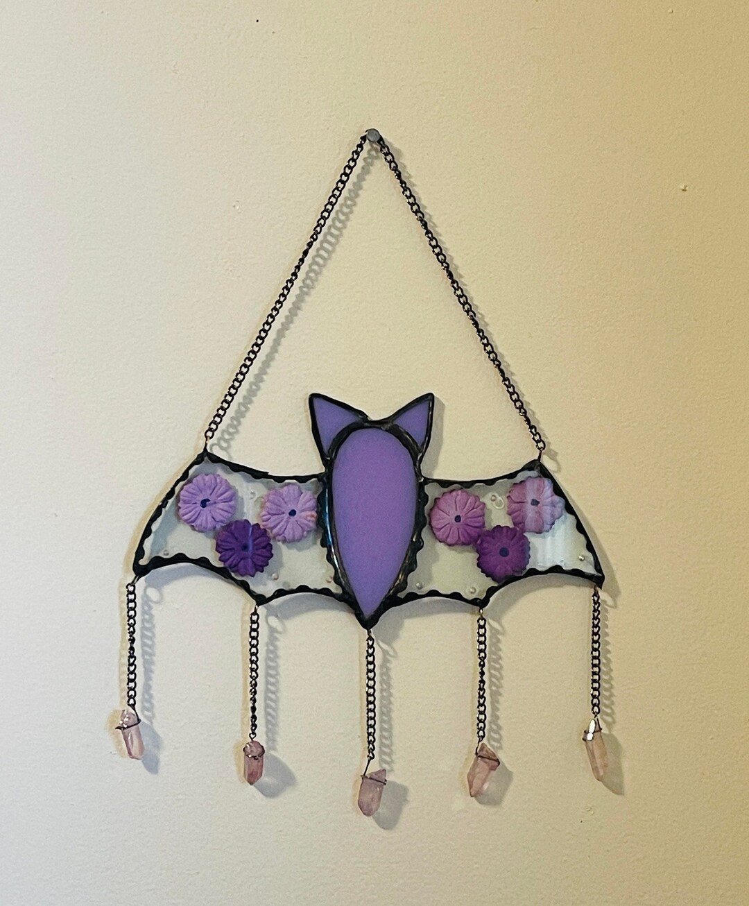 Purple Stained Glass Floral Bat With Crystals Stained Glass Glass Bats ...