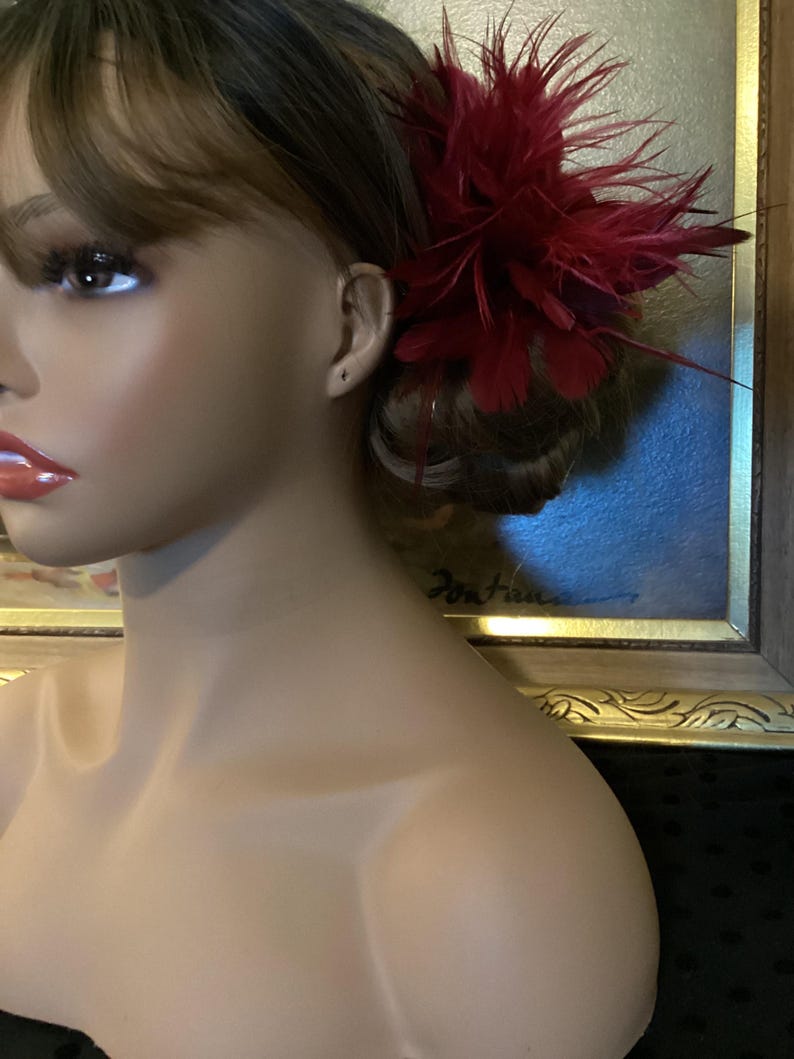 Dark Red Wine Shades. Feather Fascinator Hair Clip, Fashion Pin Fashion ...