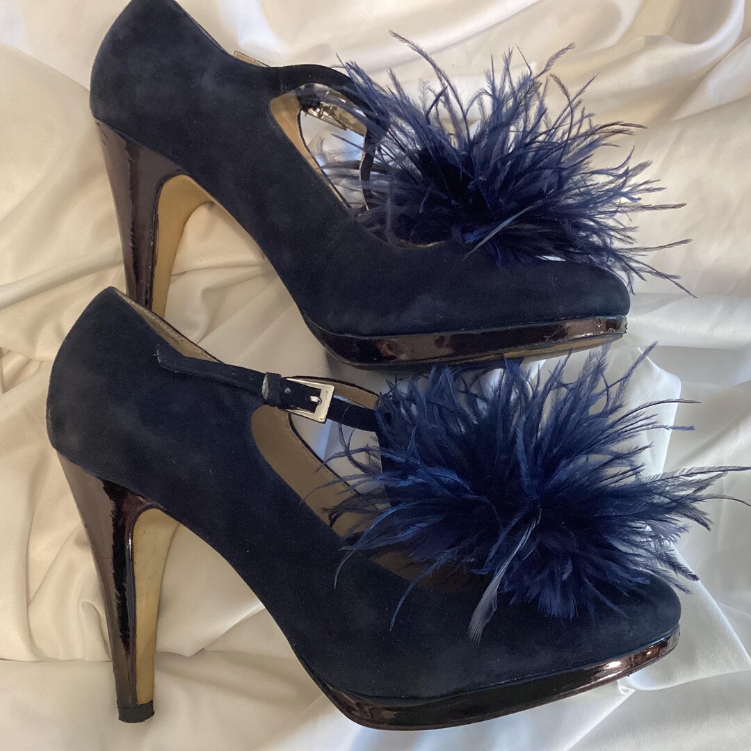 Ostrich Feather Shoe Clips Accessory. Shoes Not Included. Navy Dark ...