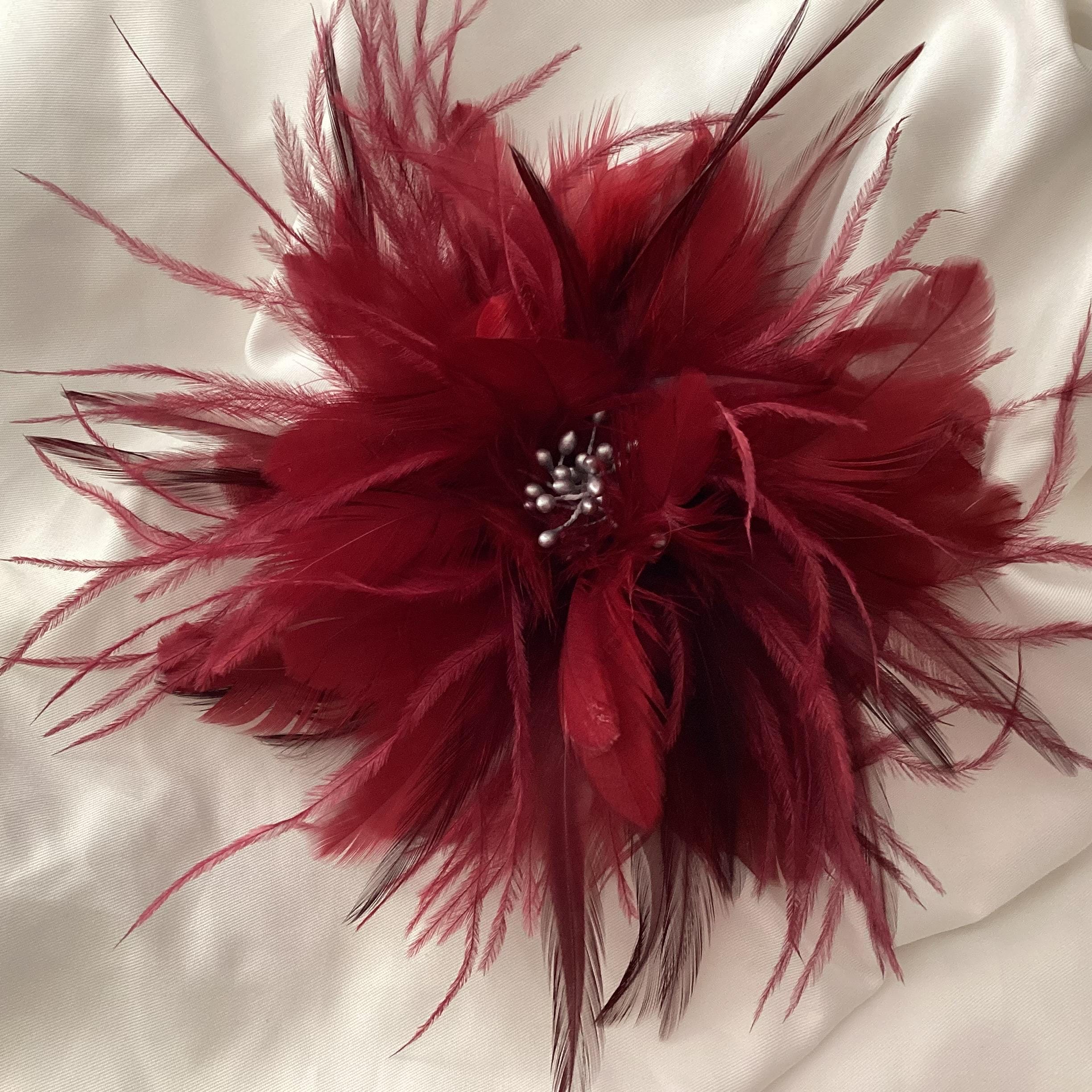 Dark Red Wine Shades. Feather Fascinator Hair Clip, Fashion Pin Fashion ...