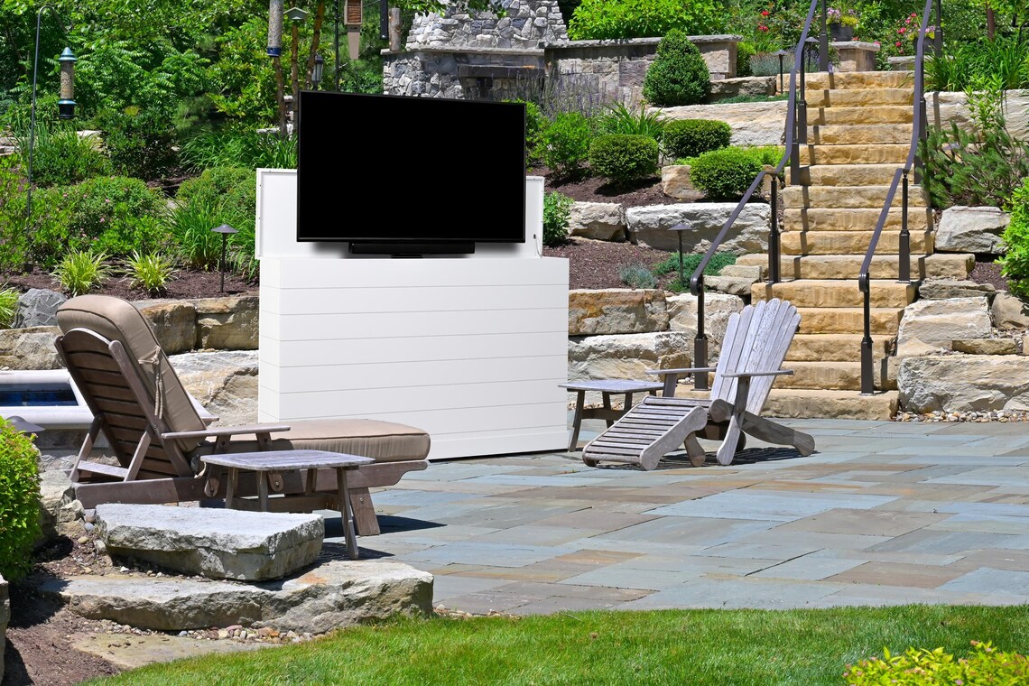 Outdoor Ship Lap TV Lift Cabinet in White Finish - Etsy