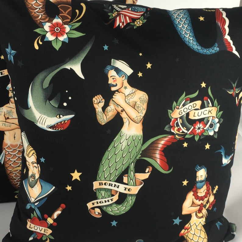 Merman Nautical Tattoo Cushion Cover - Etsy UK