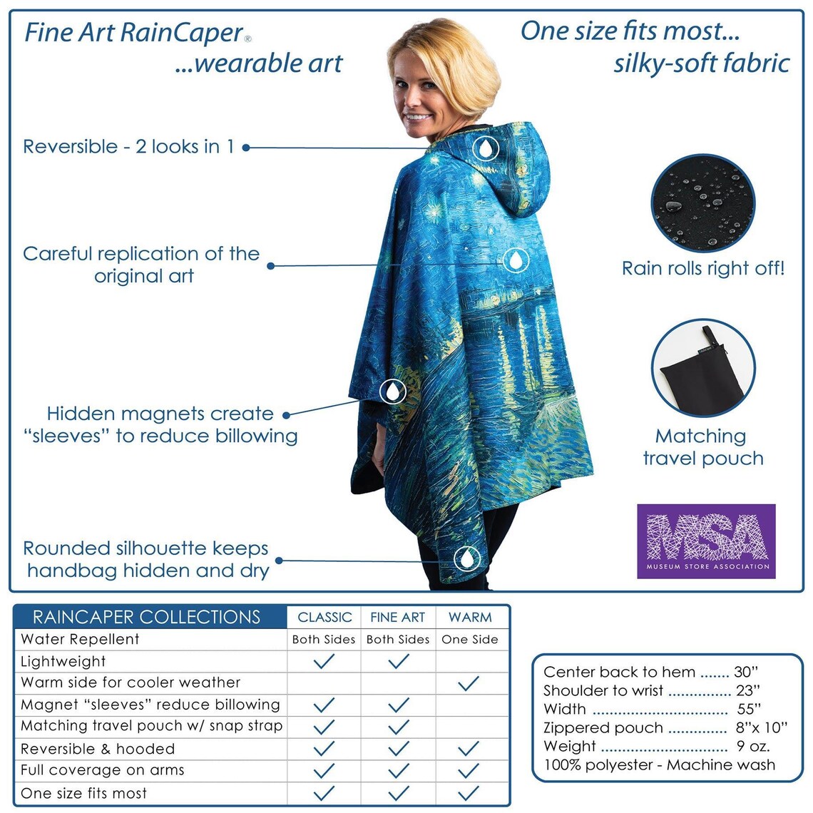 Van Gogh Bank of the Oise Womens Rain Cape Rainproof Breathable Rain ...
