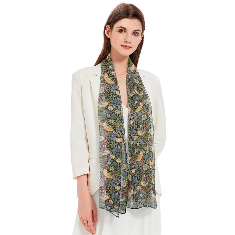 William Morris Strawberry Thief Long Sheer Scarf – Lightweight, Elegant ...