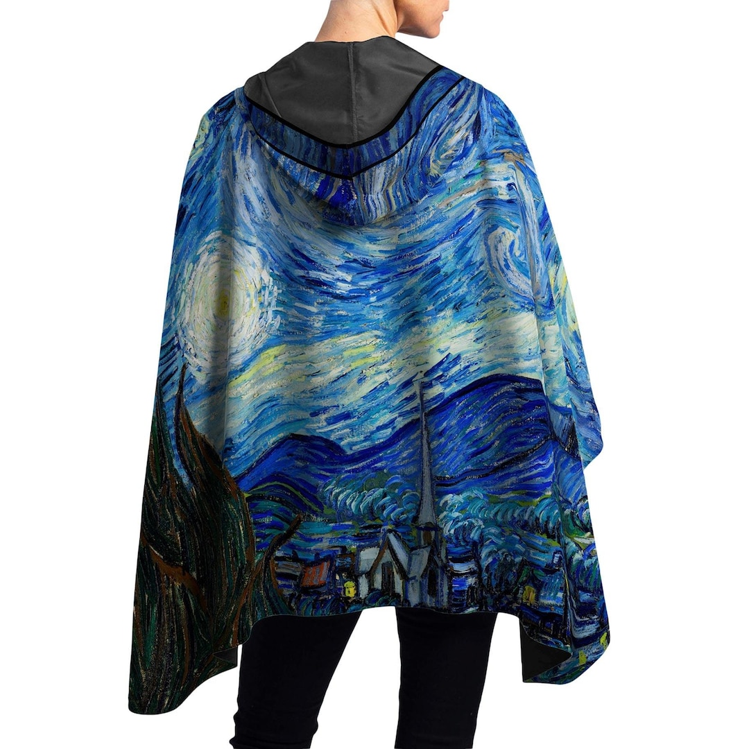 Van Gogh Starry Night Reversible Rain Cape – Lightweight Hooded Wrap ...