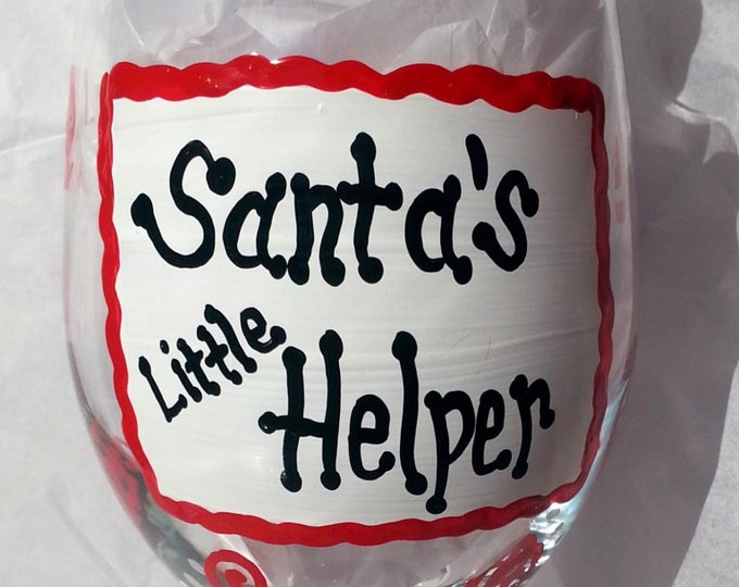 20 Oz Santas Little Helper Hand Painted Wine Glass - Etsy