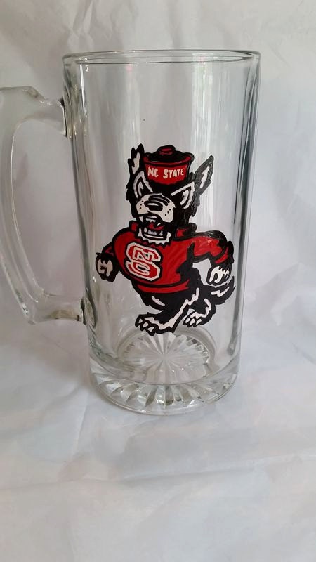 NC State Wolfpack Inspired Hand Painted Wine Glass or Beer Mug - Etsy