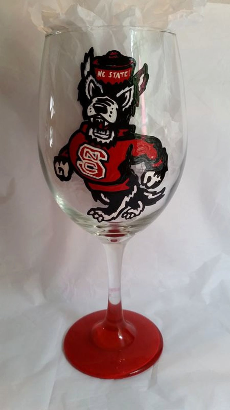 NC State Wolfpack Inspired Hand Painted Wine Glass or Beer Mug - Etsy