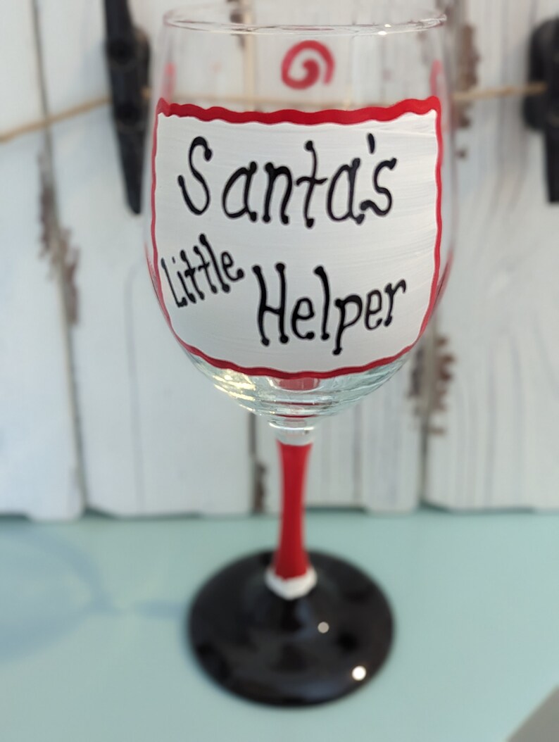 20 Oz Santas Little Helper Hand Painted Wine Glass - Etsy