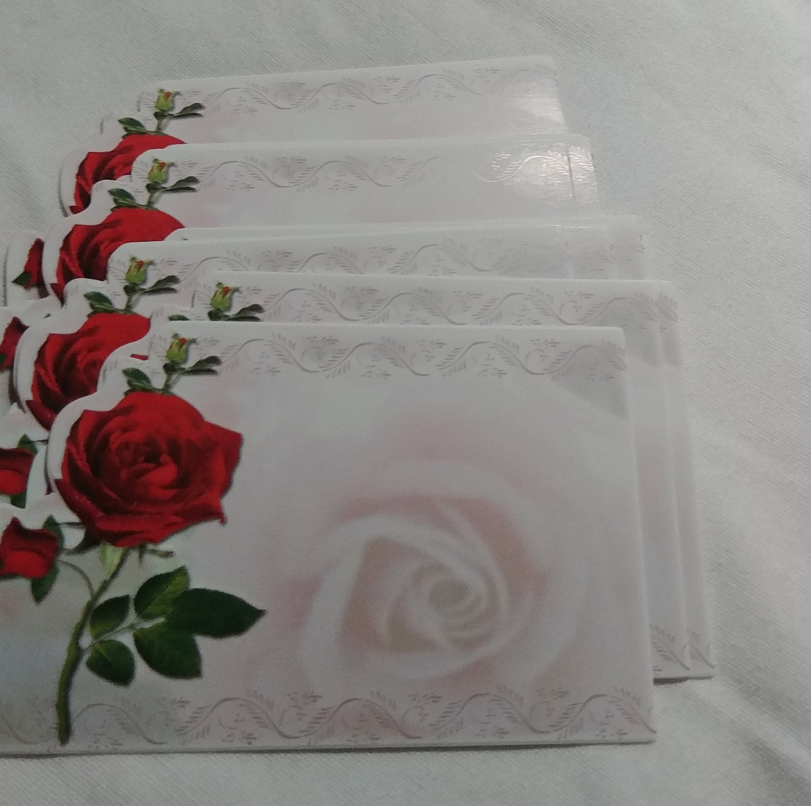 12 Blank Red & Pink Rose Flower Enclosure Cards, Note Cards, Florist ...