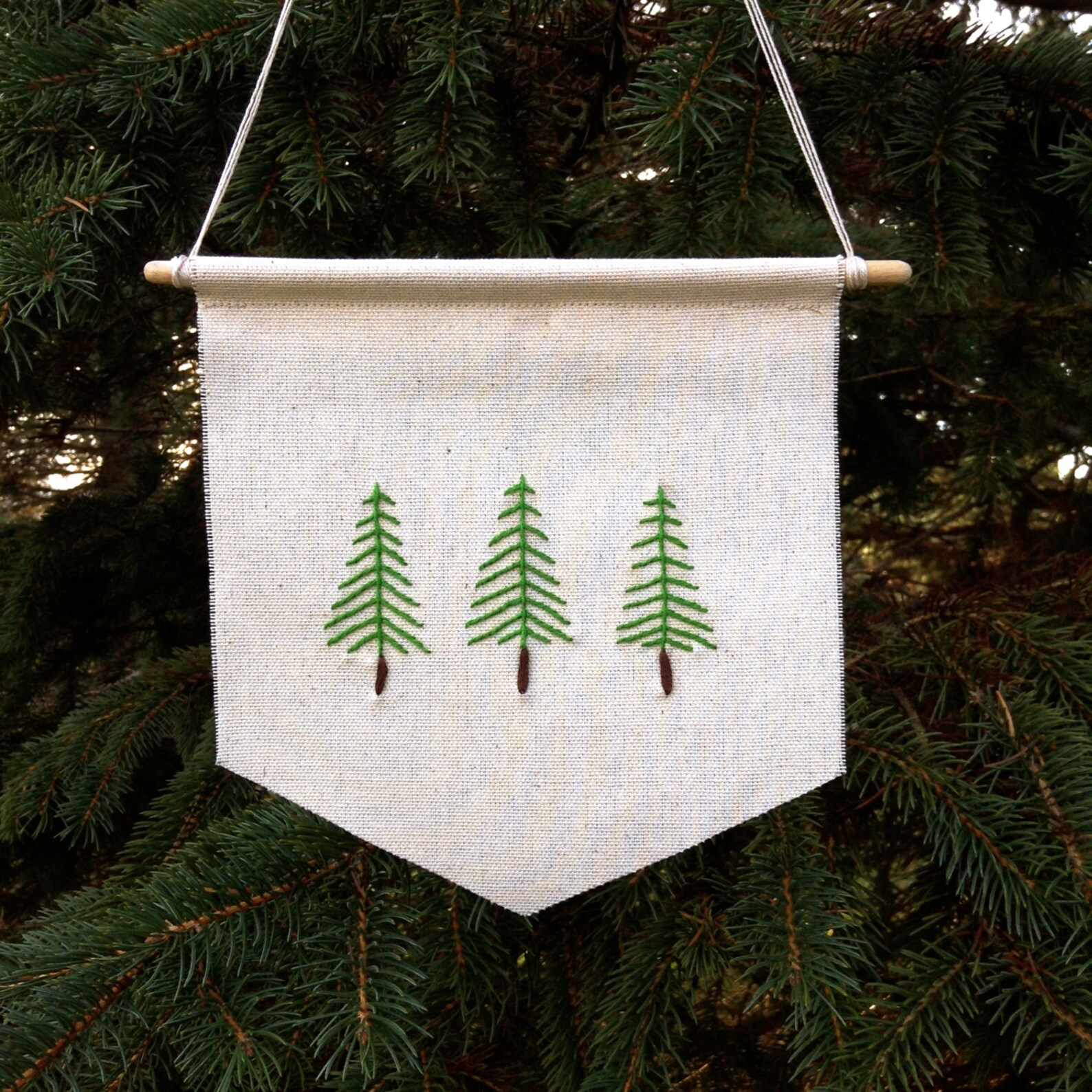 Set of Three Embroidered Pine Trees Banner | Etsy