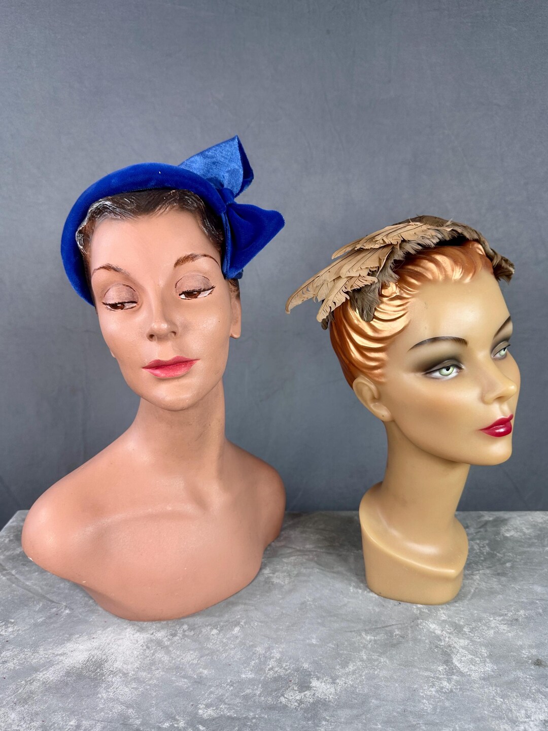 Vintage Hats 1950s Hats Blue Bow Hat 50s Feather Hat Avant Garde ...