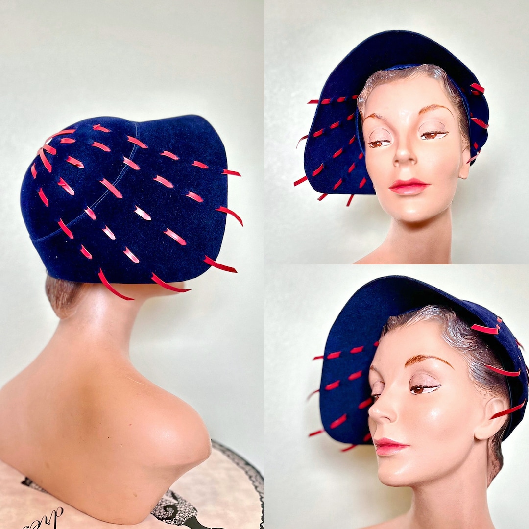1950s Lily Dache Hat / 50s Dachettes Hat / Navy Blue and Red / Classy ...