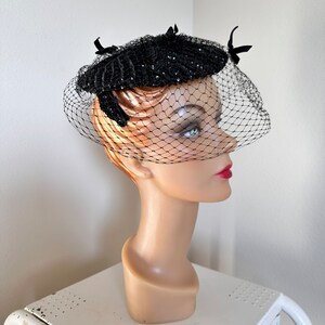 Vintage 1950s Hat / 50s Sequin Hat / Sparkly / Netting / Bows / Pretty ...