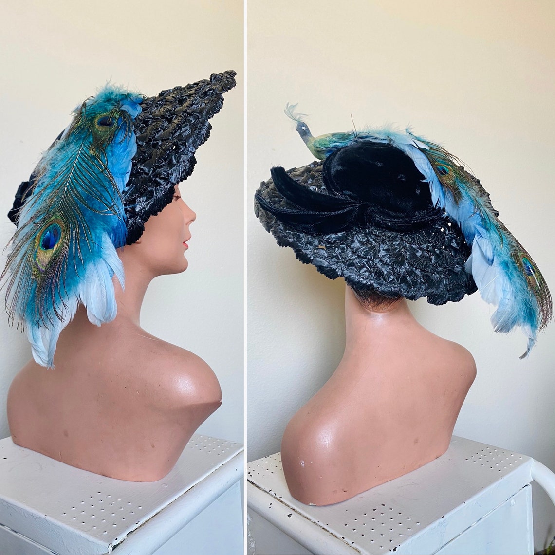 Vintage 1950s Hat / Vintage Bird Hat / 50s Straw Hat / Wide - Etsy