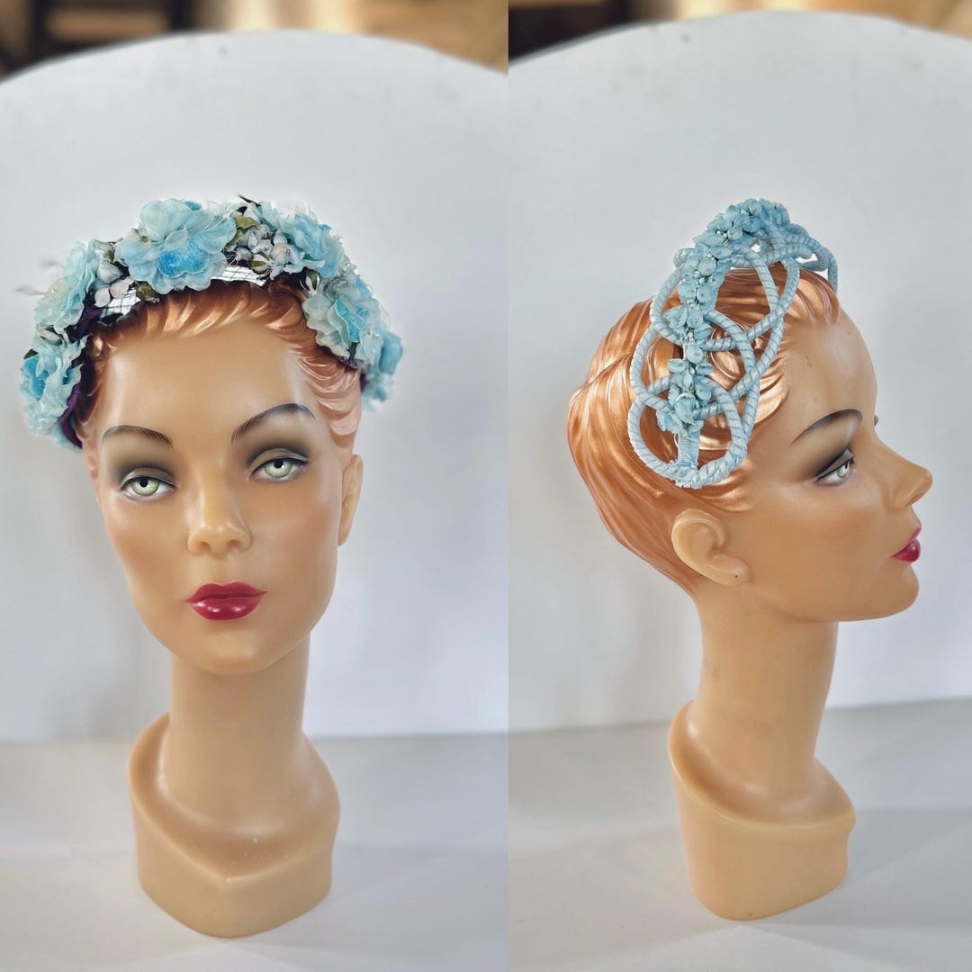 Vintage 1950s Hats / Lot of 2 / 50s Hats / Blossoms and Flowers / Blue ...