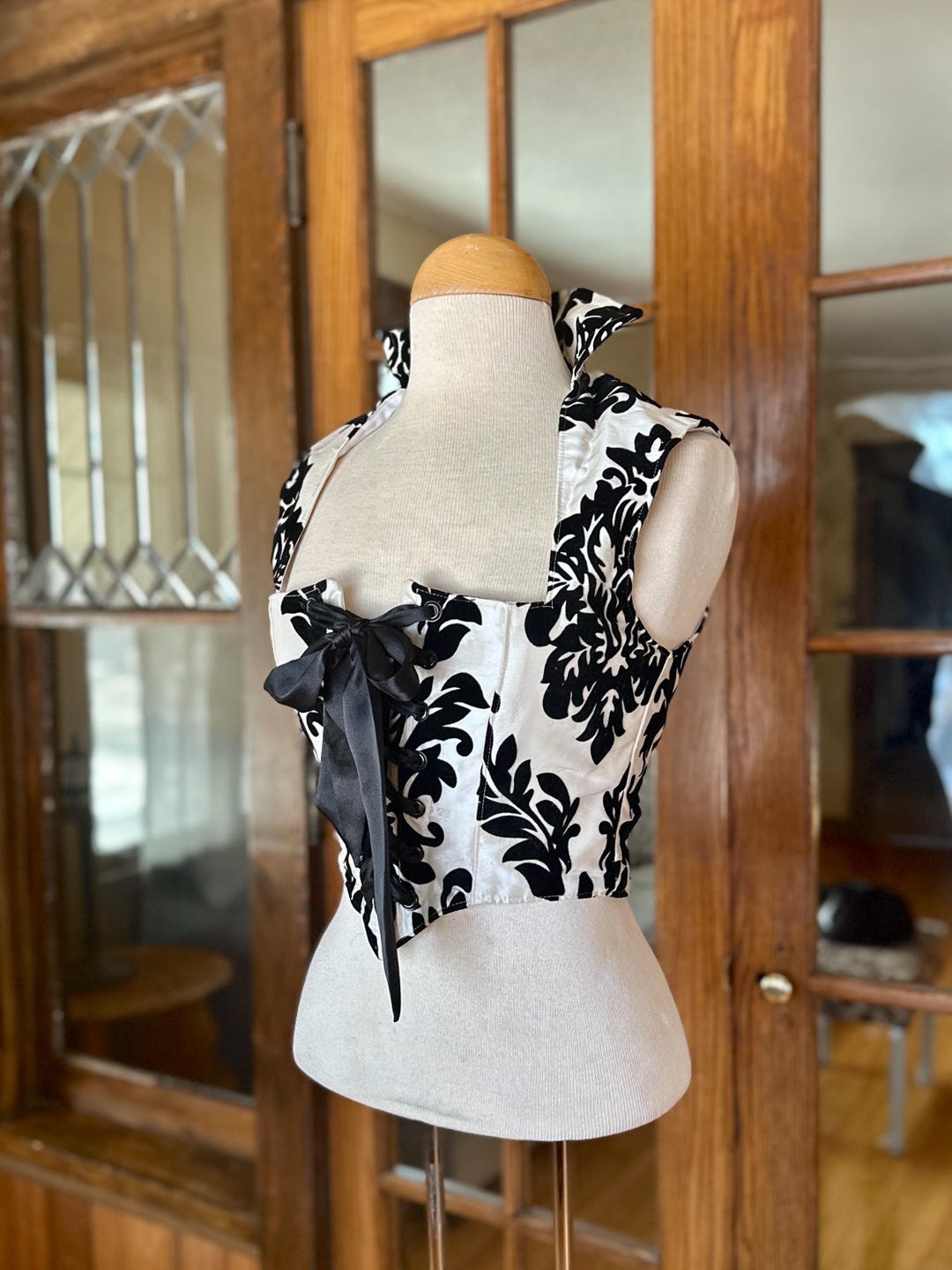 Corset Vest - Storybook 1700s Inspired - Black and White - Velvet and ...