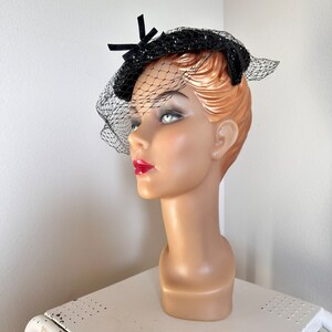 Vintage 1950s Hat / 50s Sequin Hat / Sparkly / Netting / Bows / Pretty ...