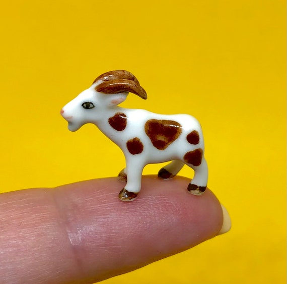 Miniature Ceramic Brown and White Goat | Etsy
