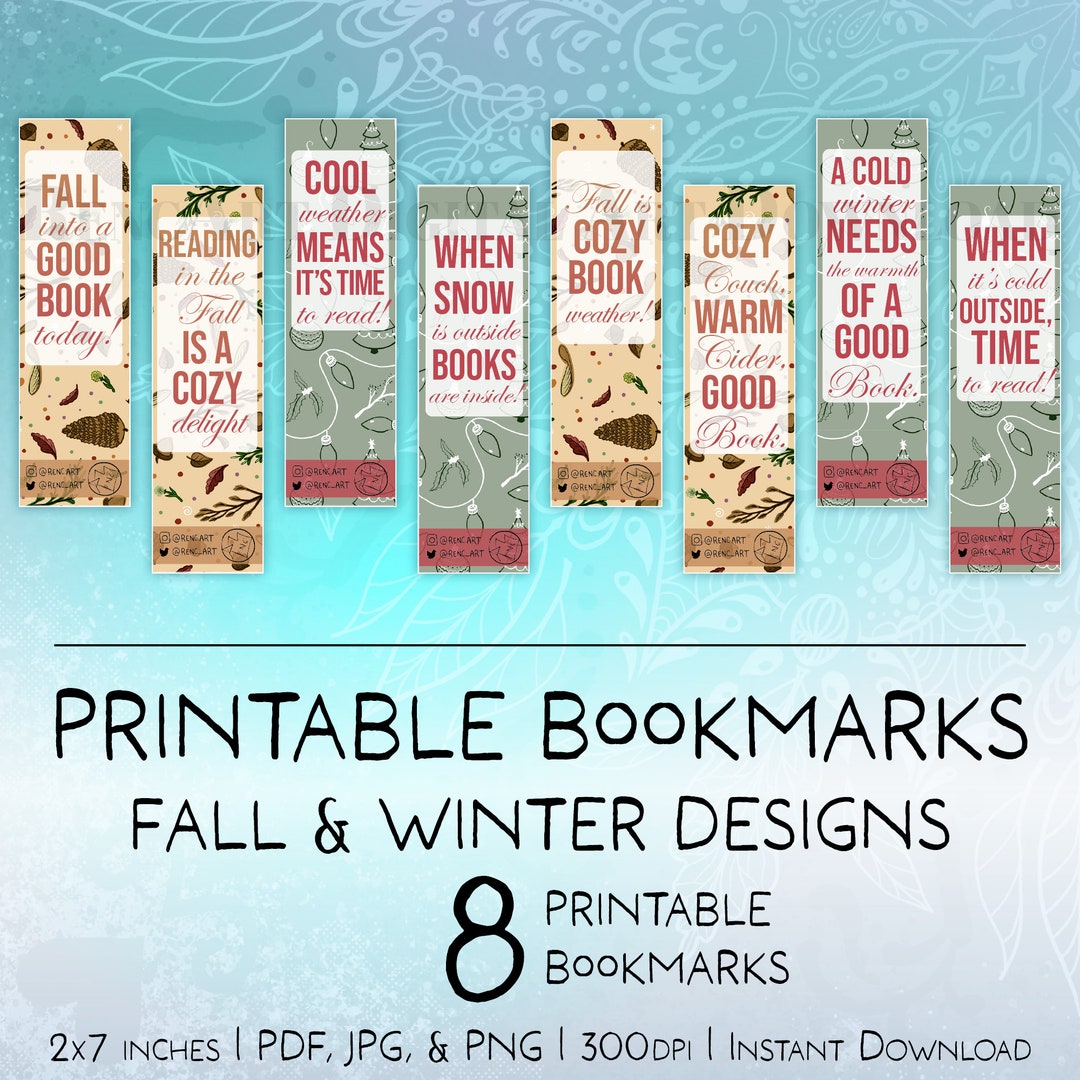 8 Printable Fall & Winter Bookmarks - Digital Downloads - Etsy