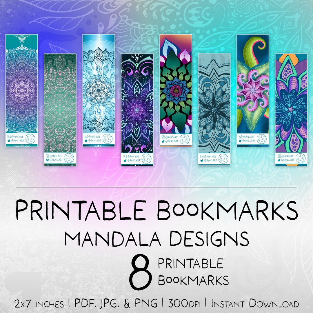 8 Printable Mandala Bookmarks - Digital Downloads - Etsy