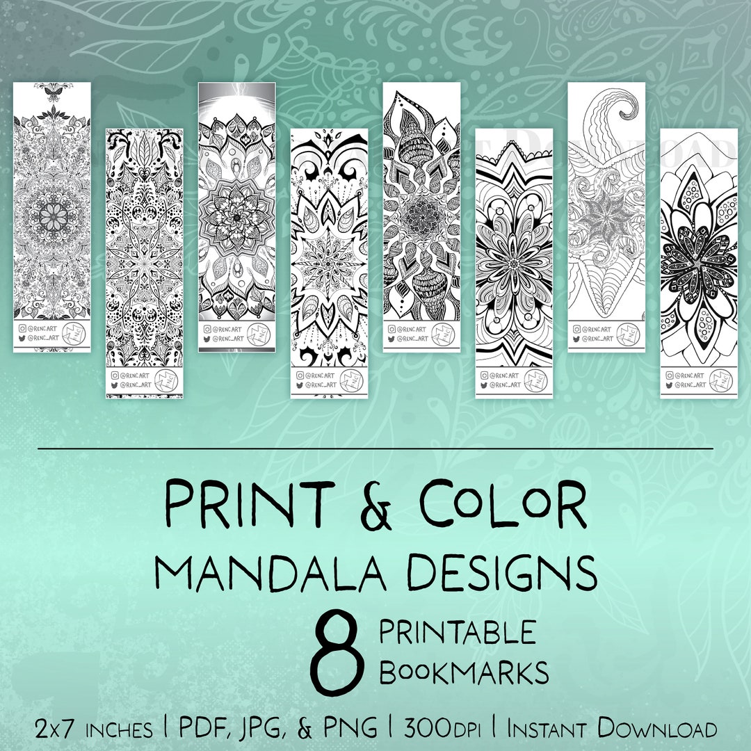 8 Print and Color Bookmarks - Mandala Designs - Digital Download - Etsy