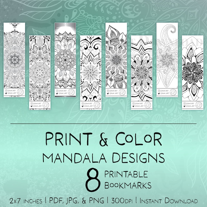 8 Print and Color Bookmarks - Mandala Designs - Digital Download - Etsy