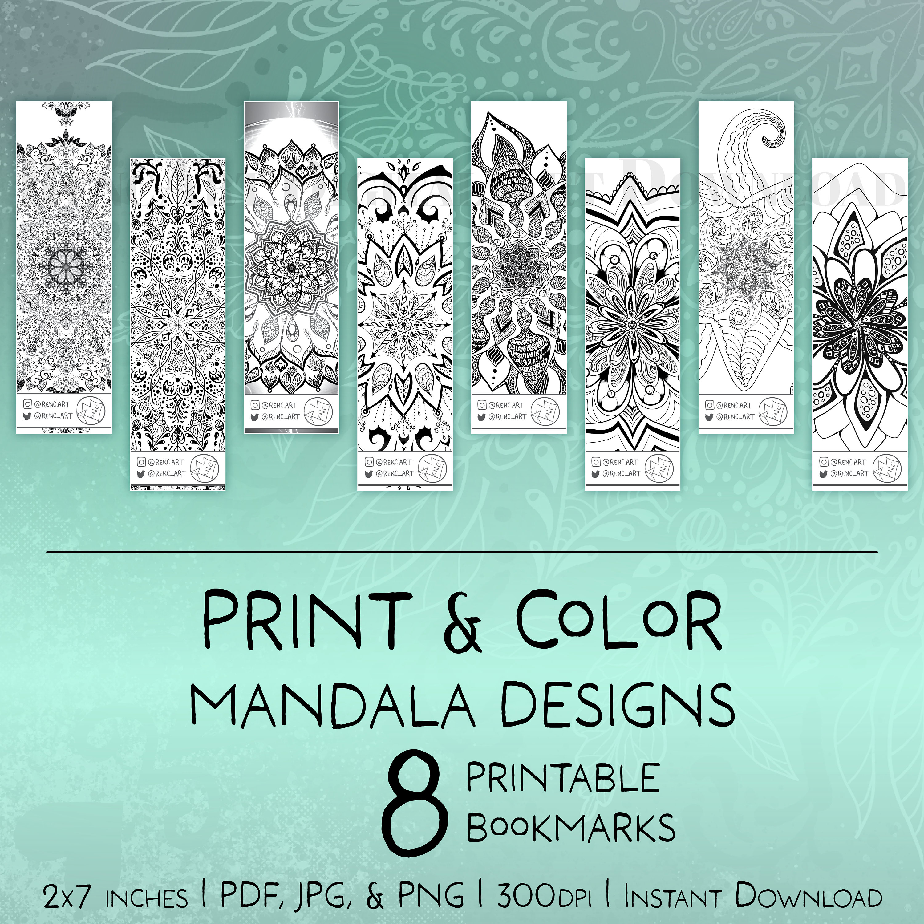 8 Print and Color Bookmarks - Mandala Designs - Digital Download - Etsy
