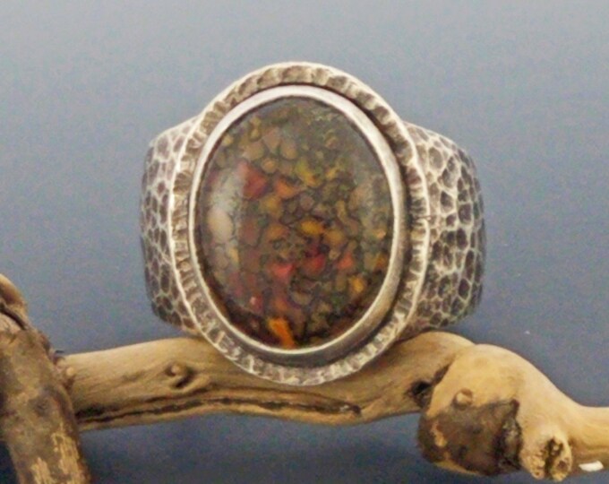 Mens Statement Ring, Dinosaur Bone Ring Men, Hammered Silver Ring With ...