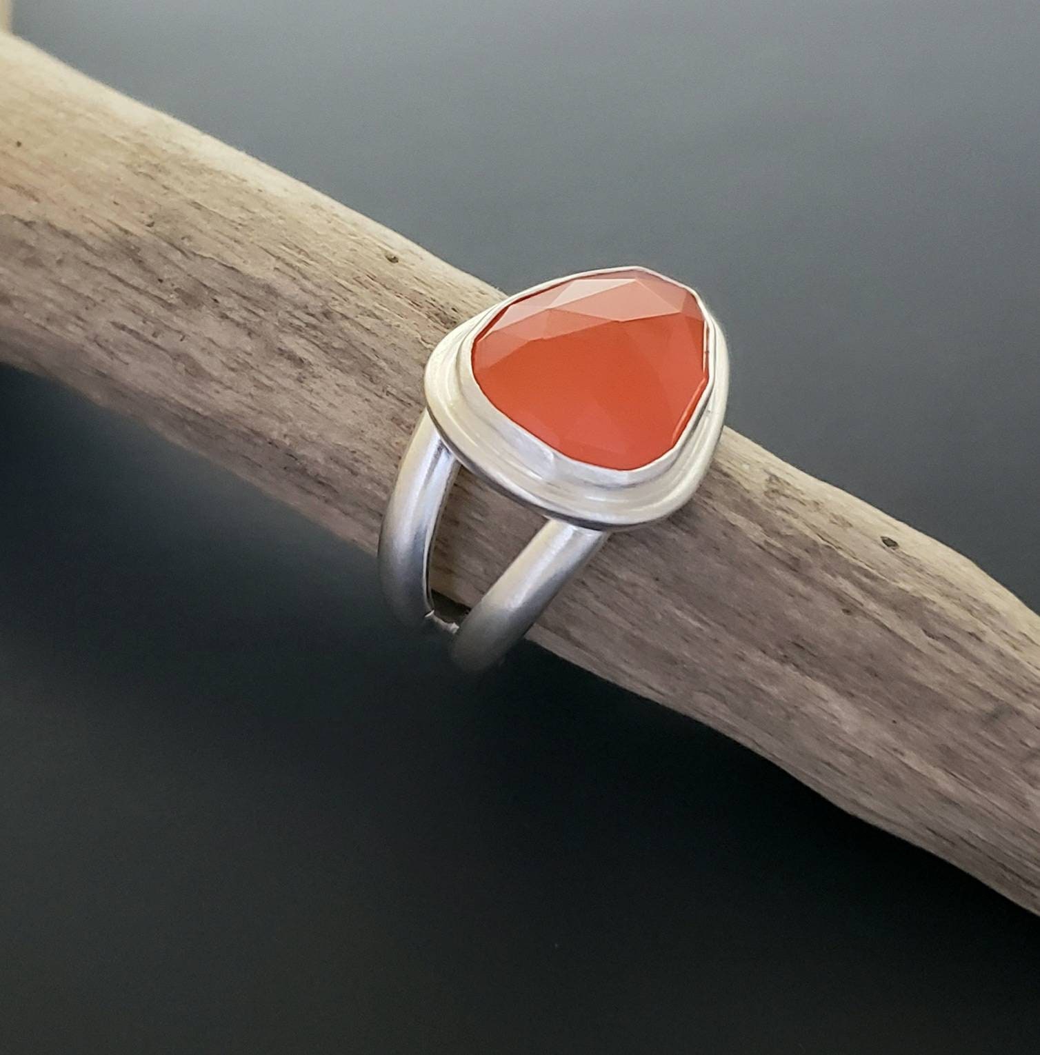 Handmade Sterling Silver Fossil Coral Ring, Hammered Silver Ring for ...