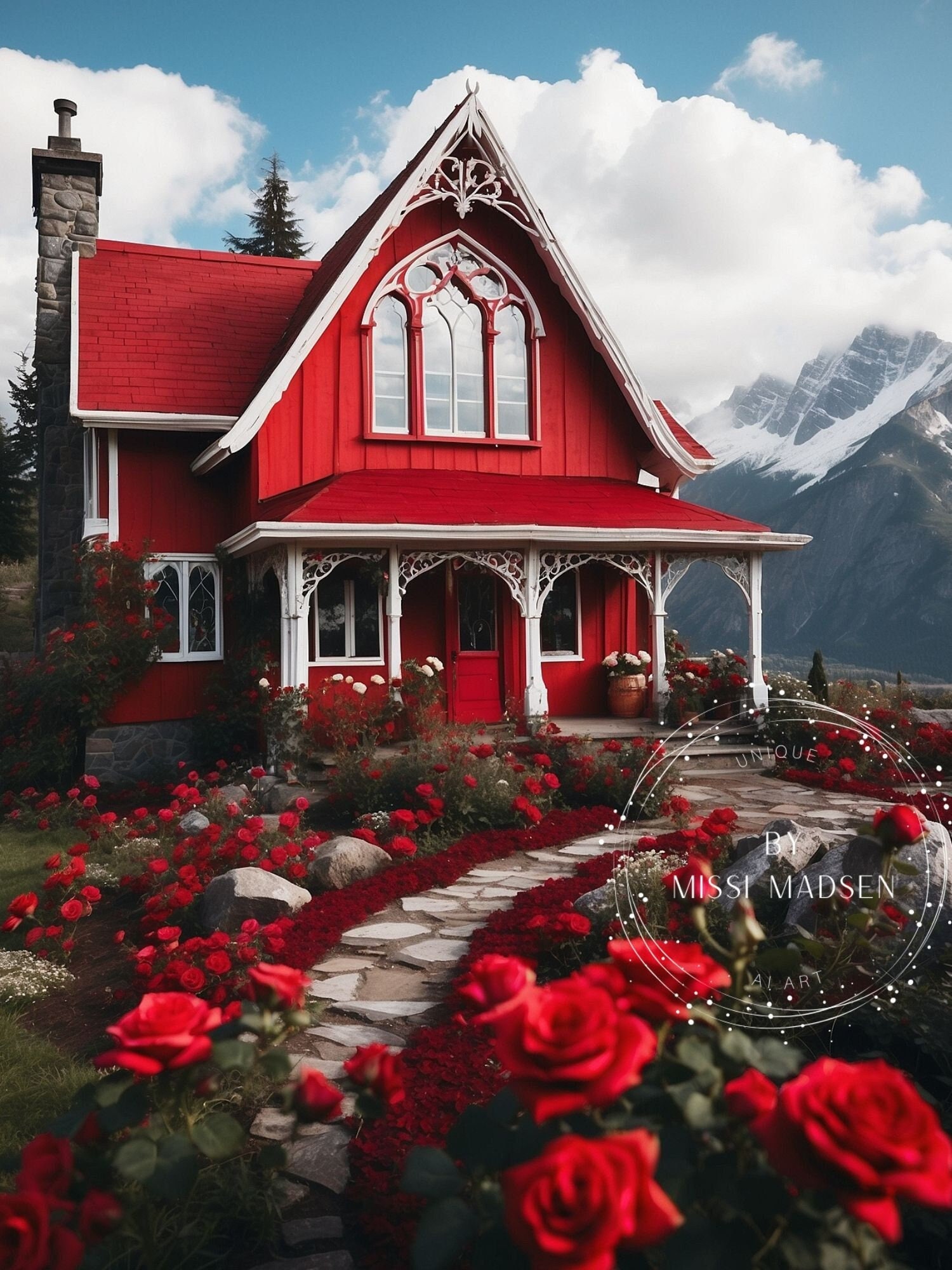 Cottagecore Red Victorian Mountain Cottage 6x9 Journal Whimsical ...