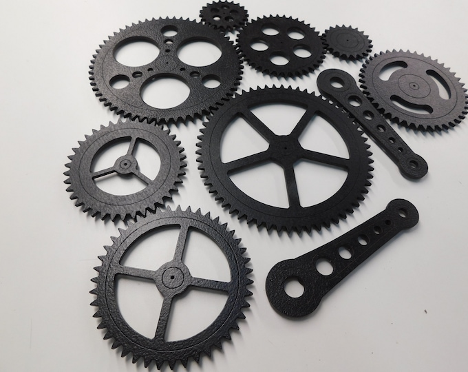Steampunk Gears Wall Decor - Eight Gears, Two Push Rods - 10 Pieces ...