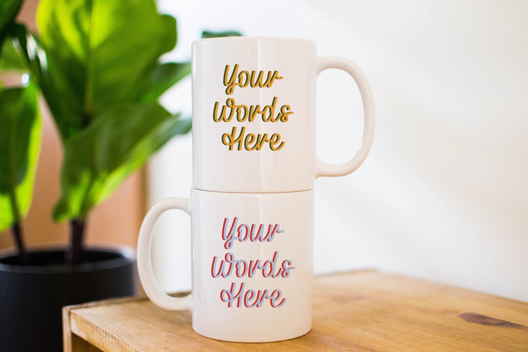 Custom Two Color Cursive Word Mug: 11oz or 15oz Ceramic Coffee Cup - Etsy