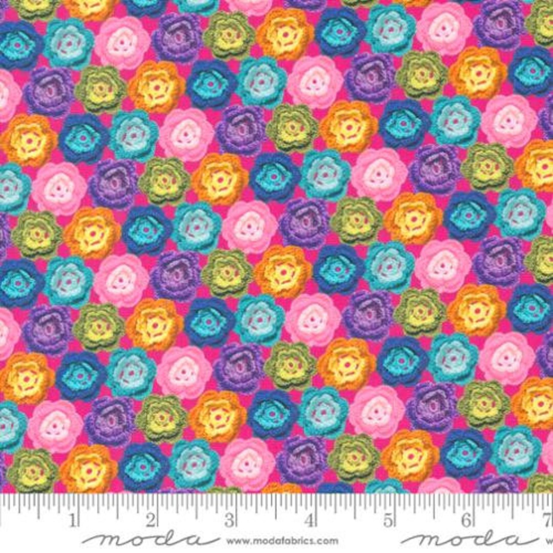 Moda Fabric, Vintage Soul, Cathe Holden, Hot Pink, Crocheted Rosettes ...