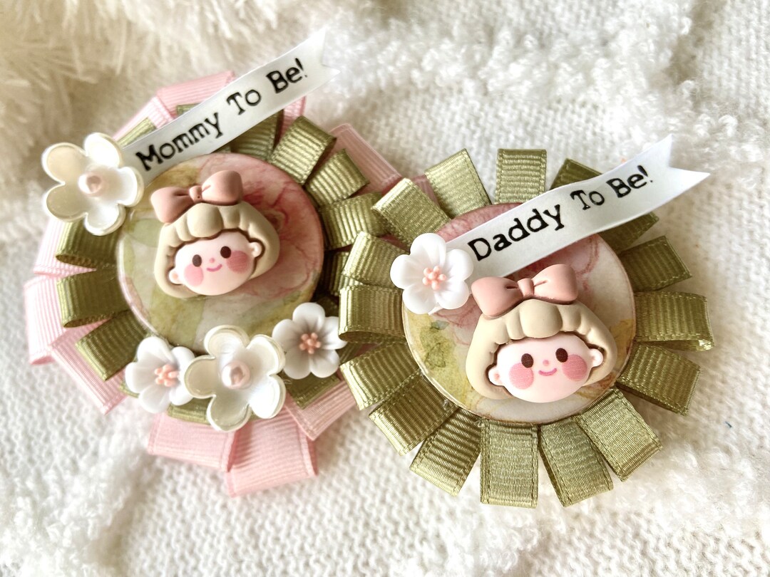 Mommy & Daddy to Be Brooch Pin Set Little Baby Girl Shower Theme Daddy ...