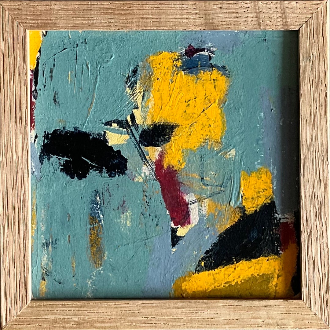 ORIGINAL ABSTRACT PAINTING 10 X 10cm Acrylic on Cardboard With Wooden Frame Nice Gift Ready to ...
