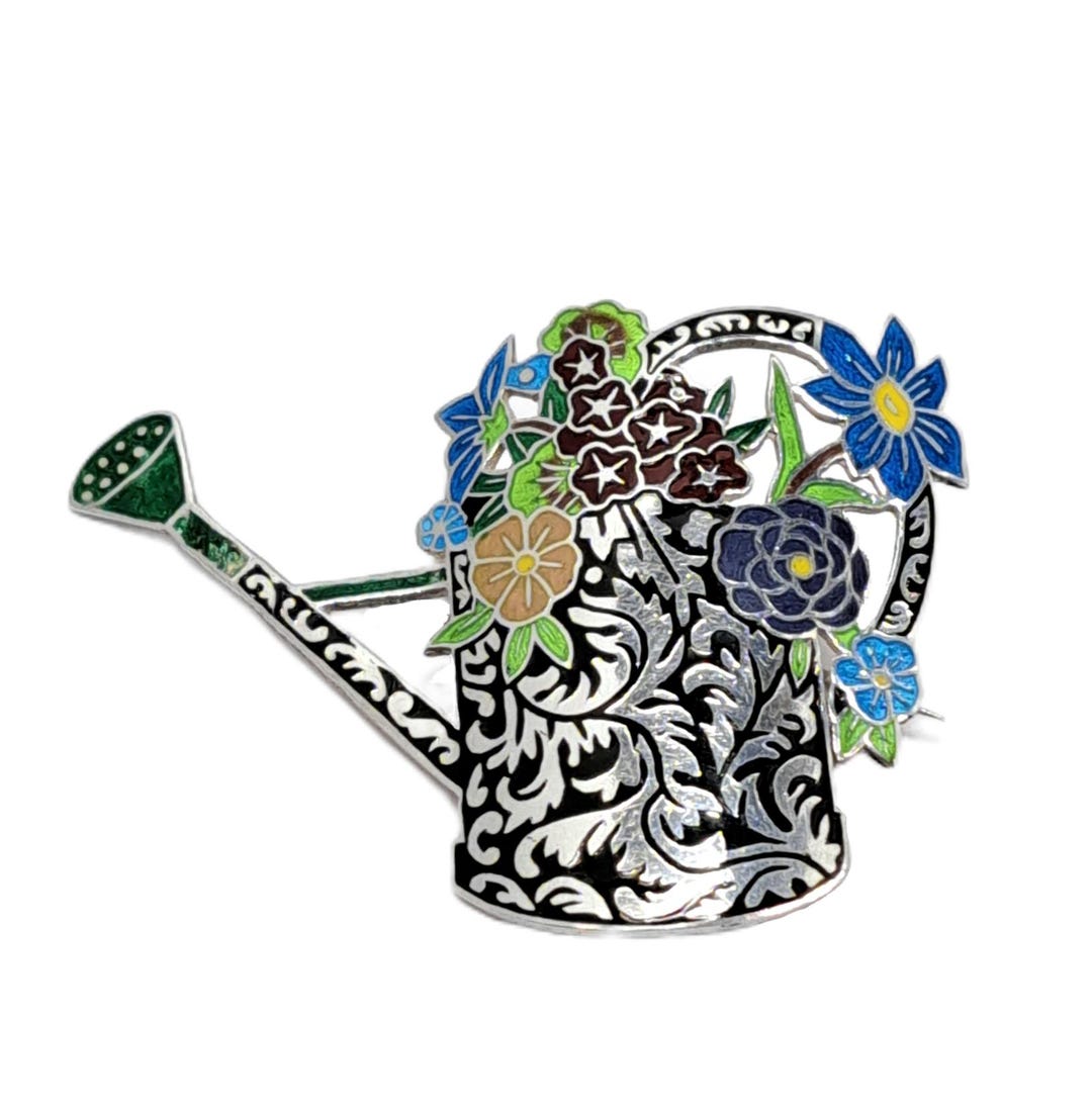 Vintage Topazio Portugal Sterling Enamel Water Can With Flowers Brooch ...