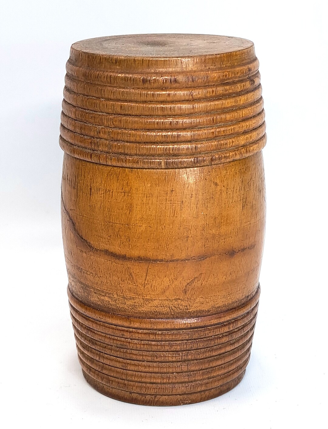 Antique Primitive Hand Turned Treenware Wooden Barrel Box Container - Etsy