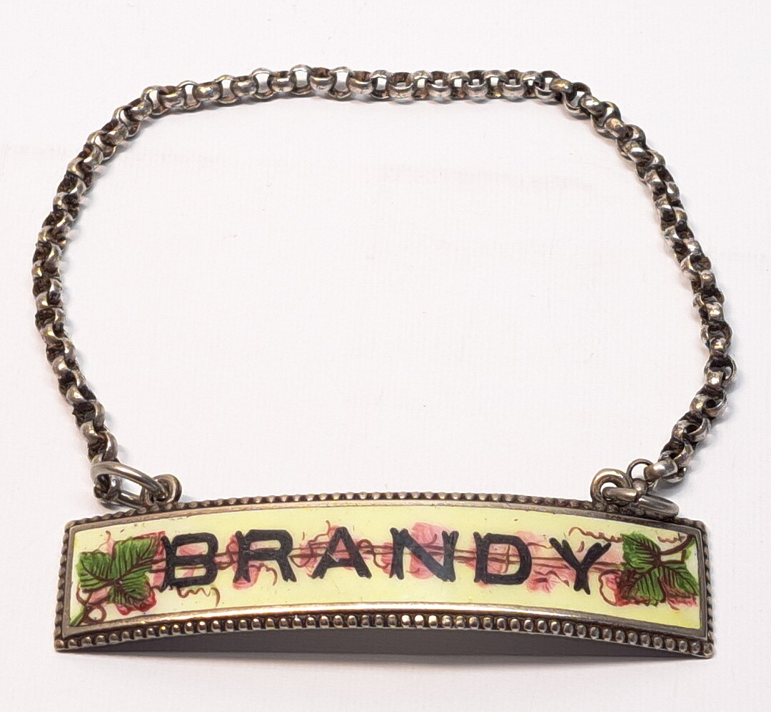 Antique Silver Plated Brandy Decanter Bottle Tag Hand Painted Enamel - Etsy