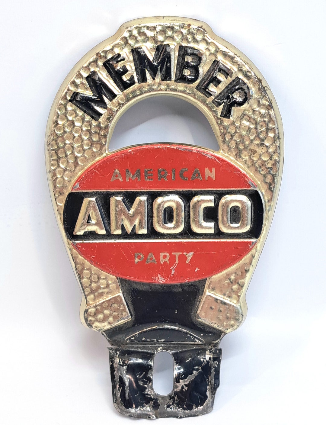 Vintage Amoco Oil Pressed Steel Tin Litho License Plate Topper "member ...