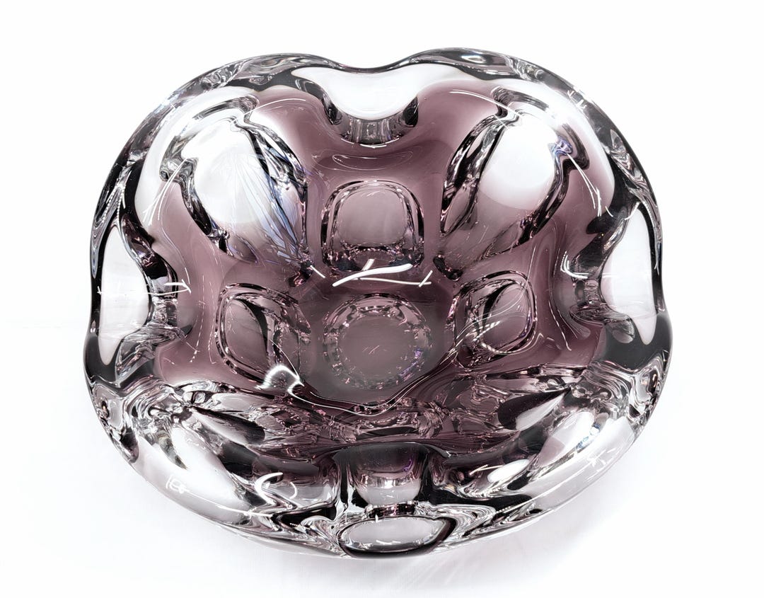 Bayel France Art Glass Crystal Bowl Purple & Clear With Ruffled Edges ...