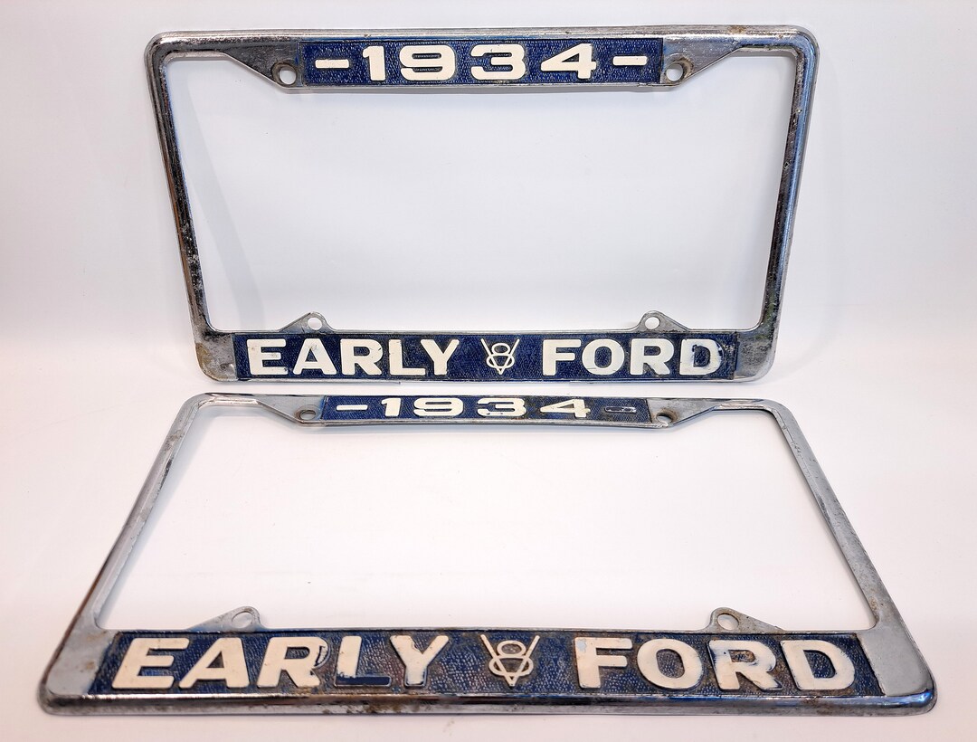 Pair Vintage 1934 Early Ford V8 Front & Rear Chrome License Plate ...