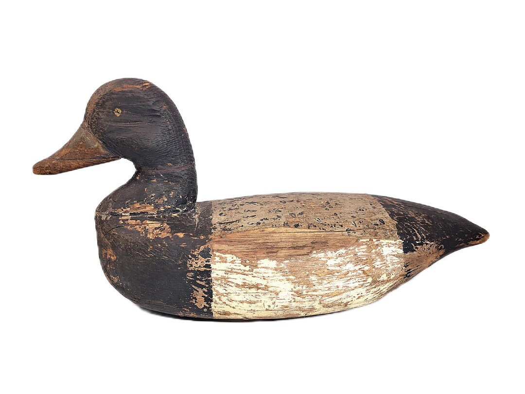 Antique Primitive Hand Carved Wooden Duck Decoy Weighted Bottom Rustic ...
