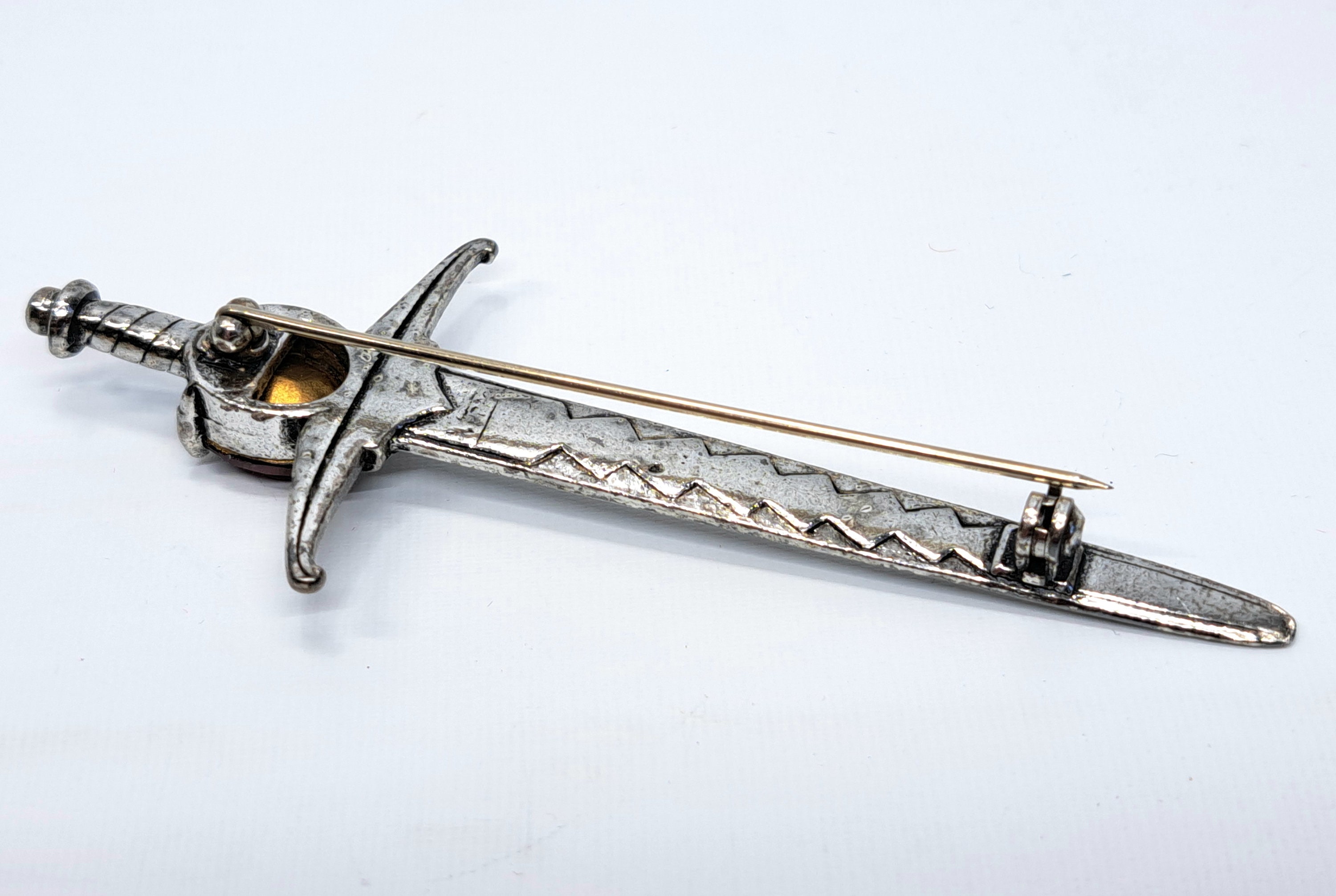 Vintage Miracle Antiqued Pewter Sword Brooch Kilt Pin With Amethyst ...