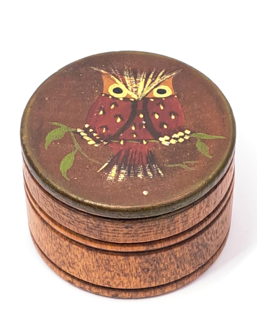 Vintage Folk Art Treenware Hand Painted Owl Wooden Trinket Box - Etsy