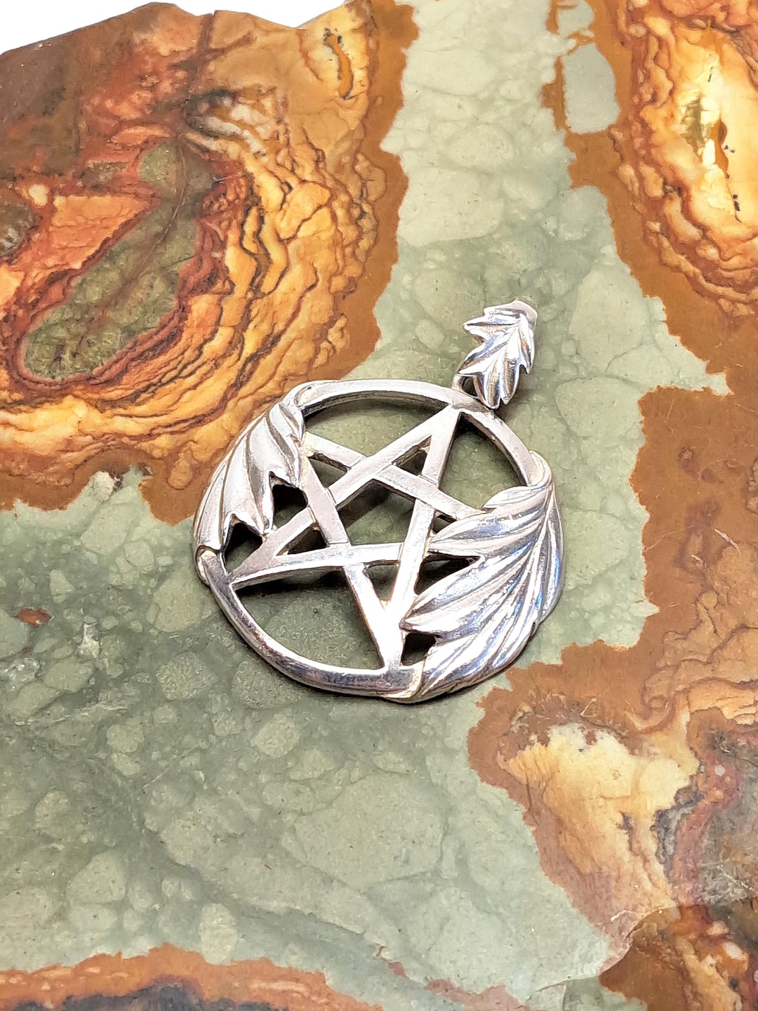 Sterling Silver Oak Leaf Pentacle Star Pendant Runic Magic Wicca - Etsy