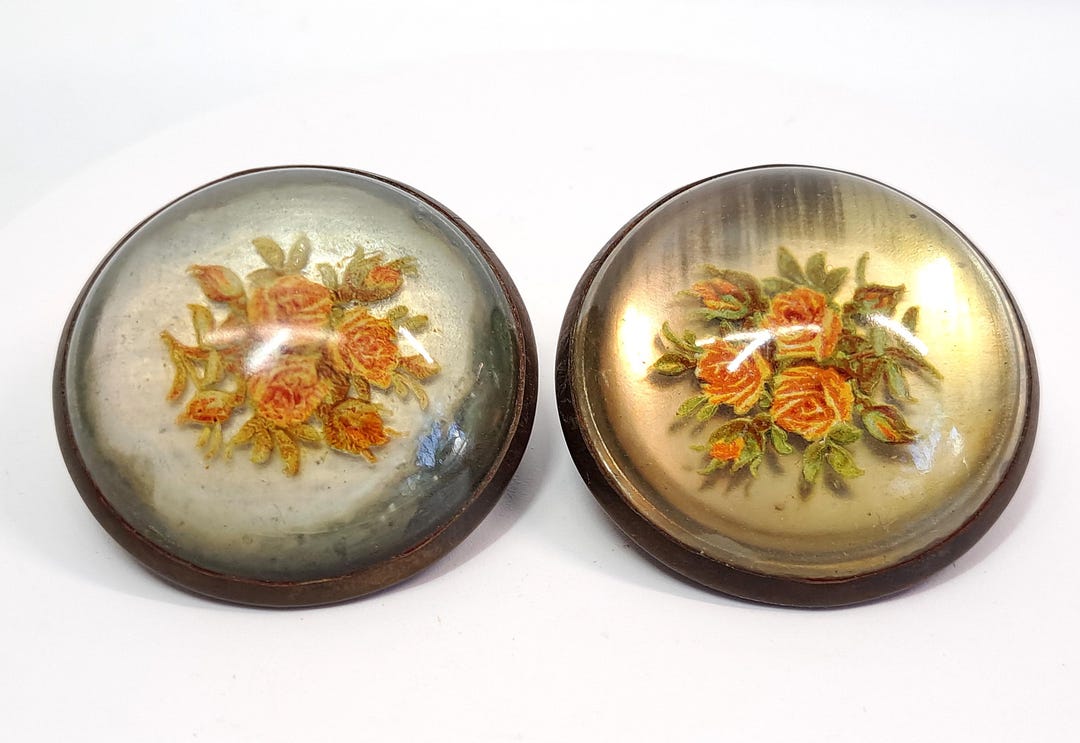 Antique Set of 2 Horse Bridle Rosettes Glass Dome With Rose Floral ...