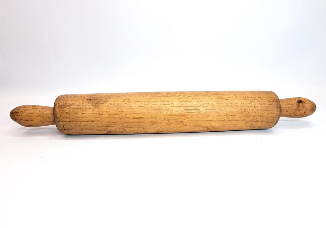 Antique Hand Turned Wood Rolling Pin One Piece Farmhouse Kitchen Rustic ...