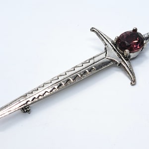 Vintage Miracle Antiqued Pewter Sword Brooch Kilt Pin With Amethyst ...